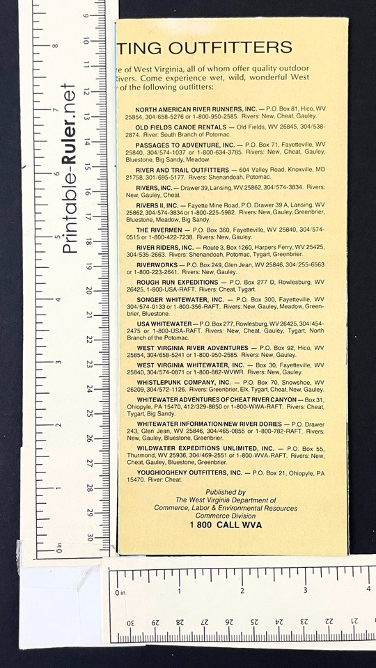 1989 West Virginia Whitewater Rafting Outfitters Excursions VTG Travel ...