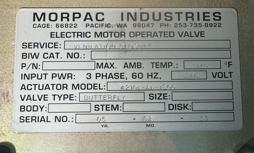 MORPAC ELEC. MOTOR OPERATED VALVE 20003-2 | eBay