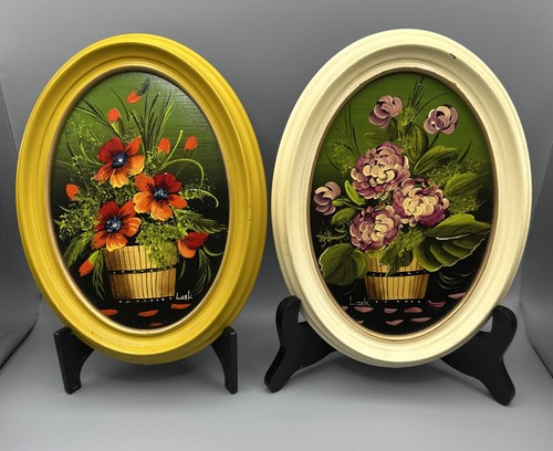 M. Lak, Original Oil Paintings on Board, Still Life Flowers, 8” X 6 ...