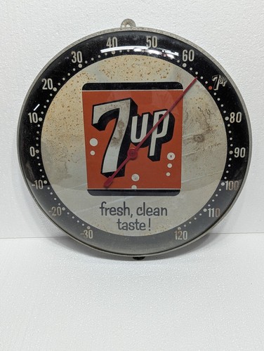 Vintage 7UP Advertising Thermometer 12" Glass Face Soda Pop Sign Works ...