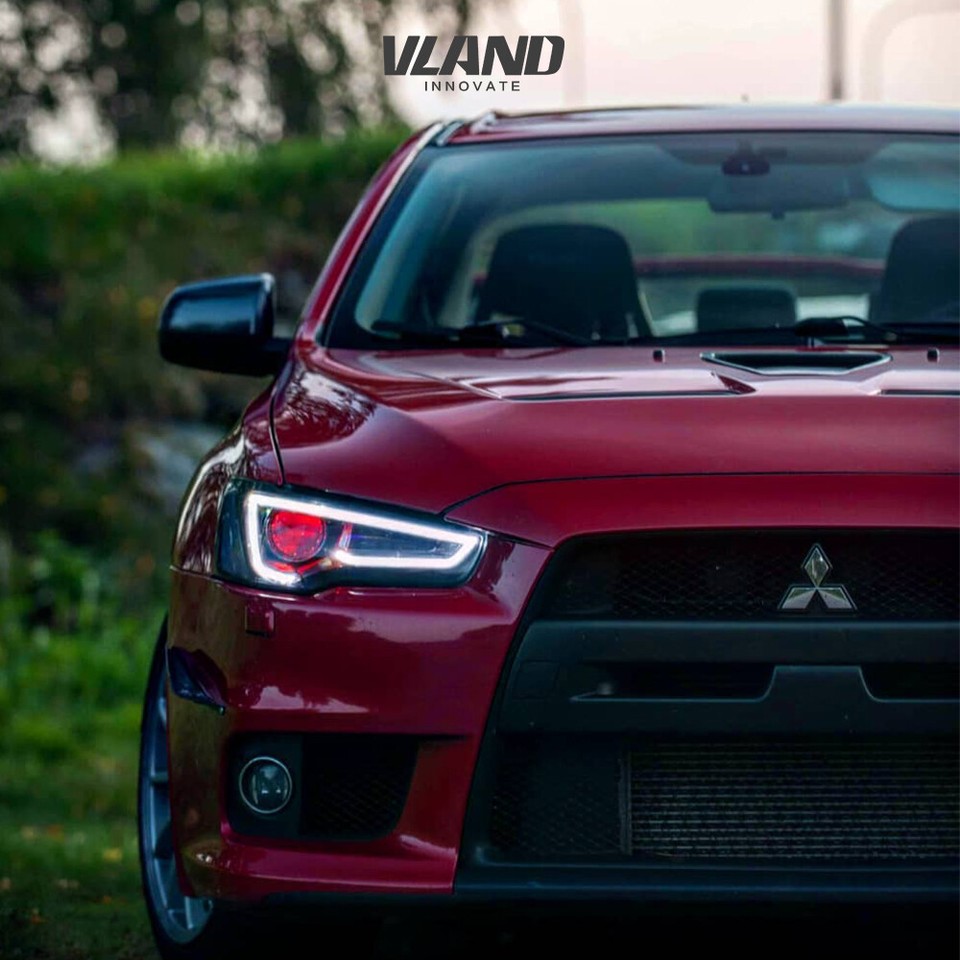 VLAND LED Headlights For Mitsubishi Lancer EVO X 2008-2020 W/Red Demon ...