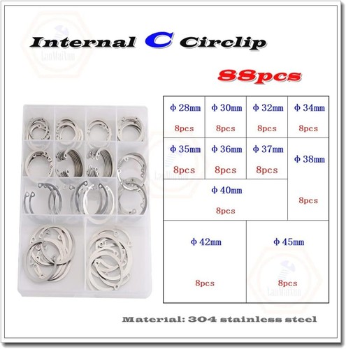 304 Stainless 88pcs Internal Circlip Snap Retaining Clip Ring ...