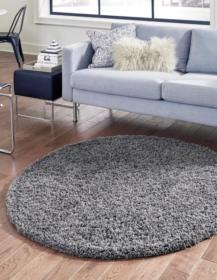MODERN Circle Round Verona Shaggy Rugs Thick Pile Floor Round Mats Area ...