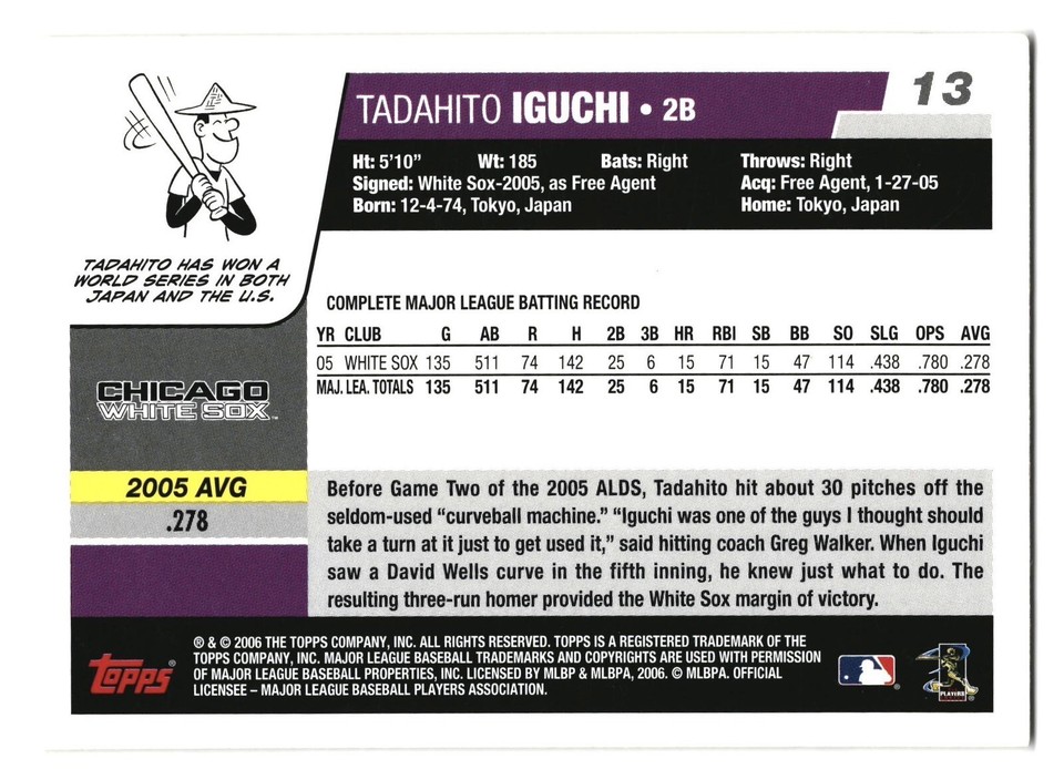 2006 Topps Baseball Tadahito Iguchi Rookie Cup Chicago White Sox #13 | eBay