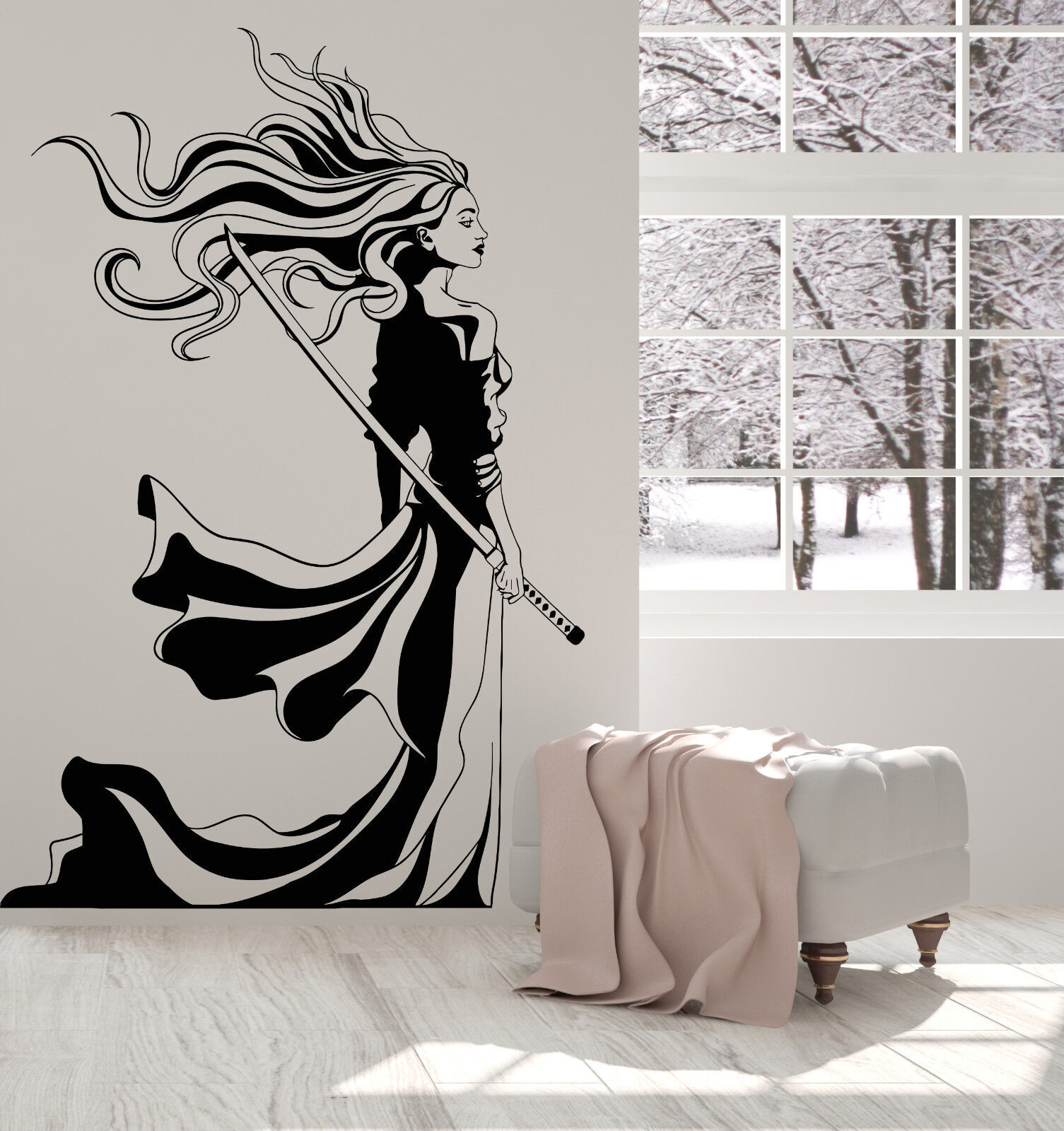 Vinyl Wall Decal Beautiful Samurai Girl Sword Woman Warrior Stickers ...