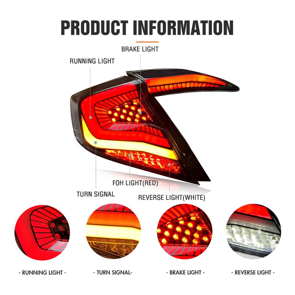 RGB LED Tail Lights For Honda Civic sedan 2016-2021 RGB Sequential Turn ...