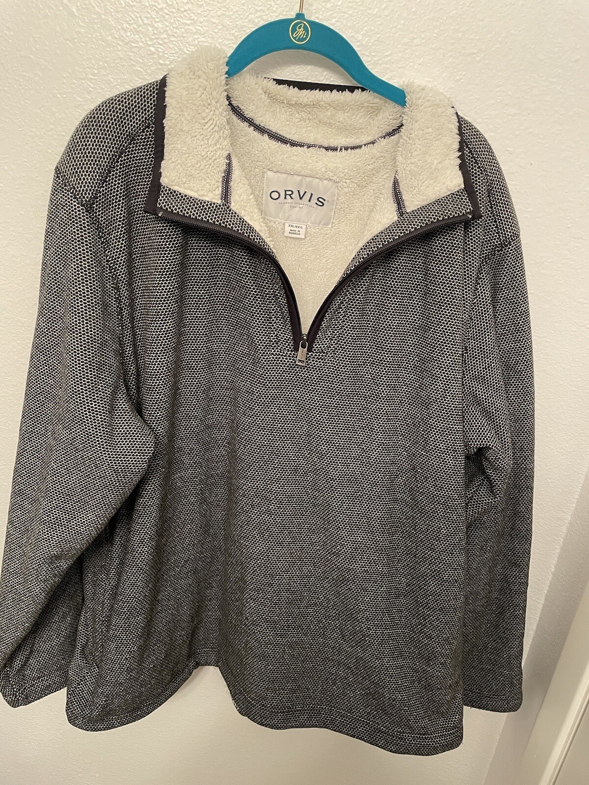 Orvis Sweater Sherpa Lined 1/4 Quarter Zip Pullover Fleece Gray Size ...