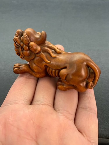Collection Chinese Natural Boxwood Handmade Delicate PI Xiu Statue ...