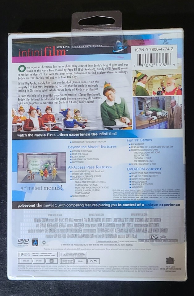 ELF DVD, 2003 1 DVD Will Ferrell and James Casn NEW 794043716829 | eBay ...