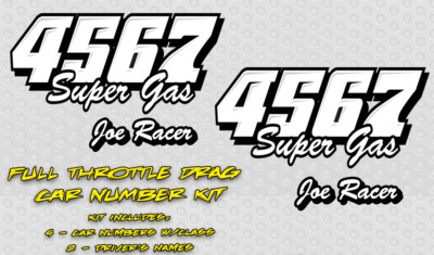 Drag Racing Full Throttle Vinyl Number Decals Kit Package | eBay