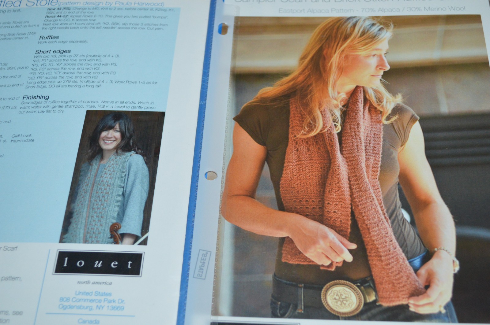 Louet Knitting Pattern Sampler Scarf & Brick Stitch Ruffled Stole | eBay