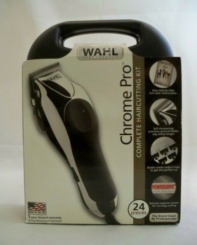 WAHL 79524-2501 CHROME PRO HAIRCUTTTING KIT WITH HARDSHELL STORAGE CASE ...