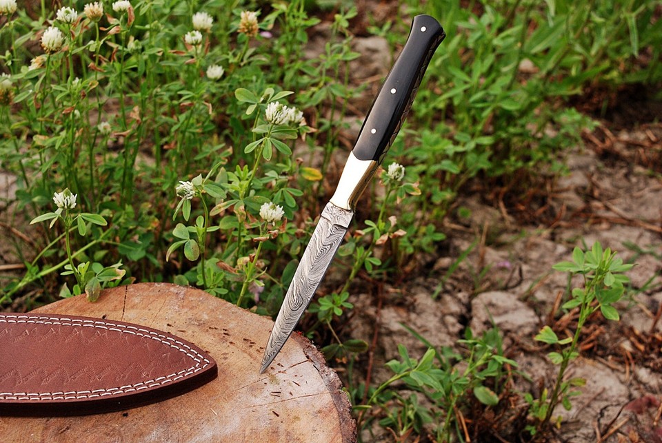 Double-Edged V42 Military Damascus steel Dagger boot Knife bull horn ...