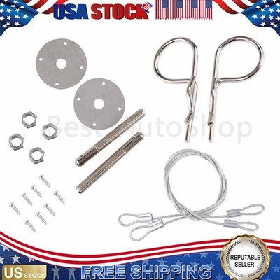 Stainless Steel Mount Hood Pin Pins Plate Bonnet Lock Set Universal ...