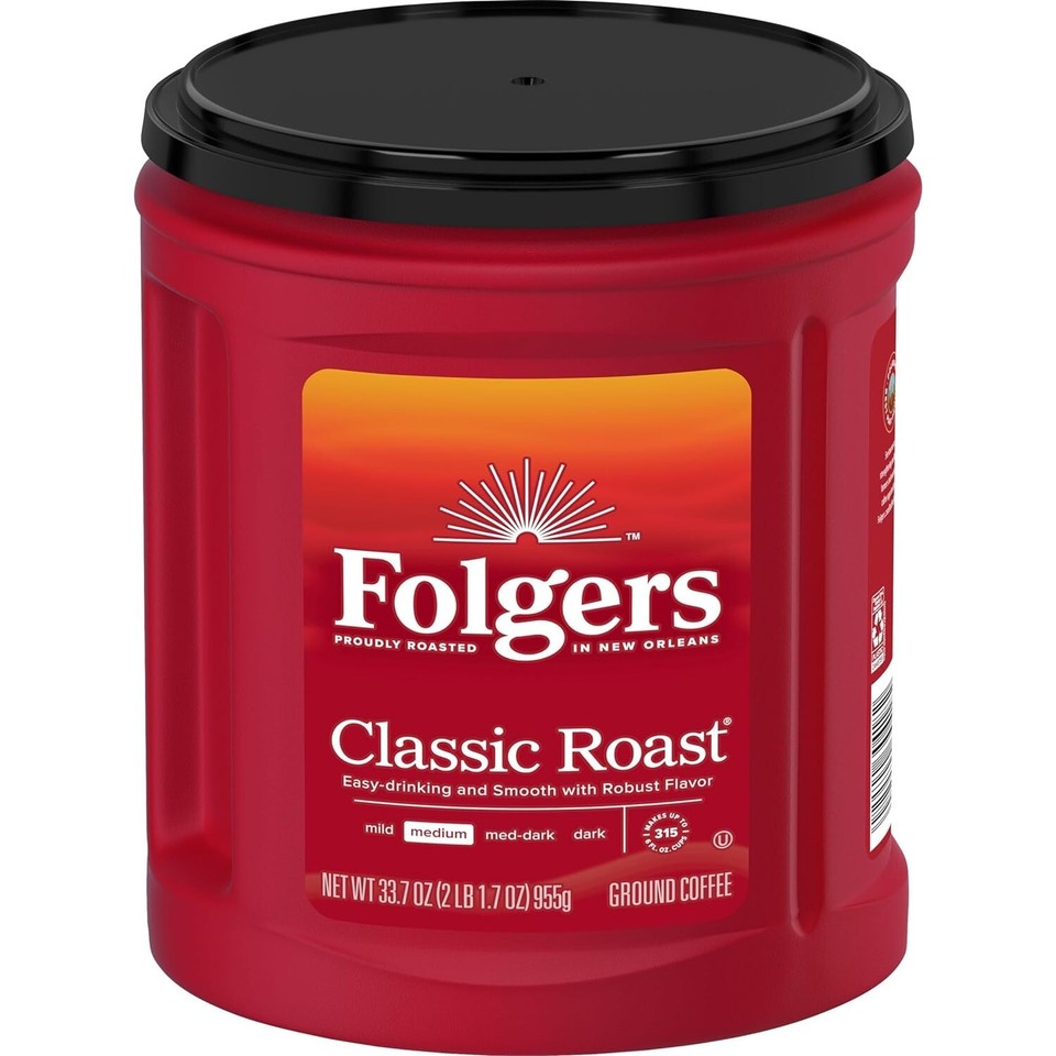 Fol'gers Classic Roast Medium Roast Ground Coffee, 33.7 Ounces (Pack of ...