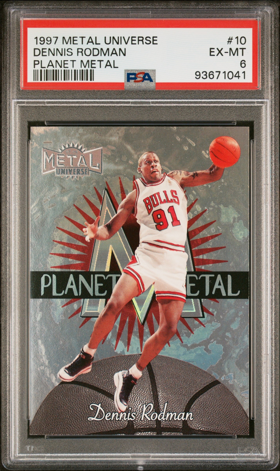 1997-98 Skybox Metal Universe Planet Metal Dennis Rodman #10 PSA 6 ...