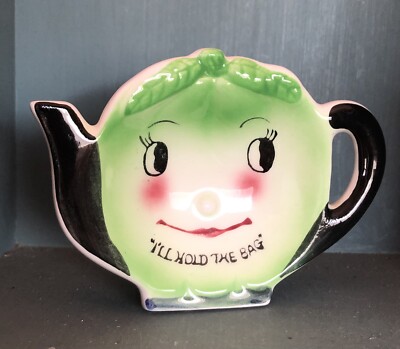 Vintage Tea Bag Holder Anthropomorphic Tea Pot “I will hold the tea bag ...