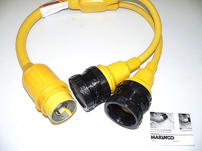 NEW MARINCO Y ADAPTER 50A 125V LOCKING MALE PLUG TWO 30 AMP FEMALE PART ...