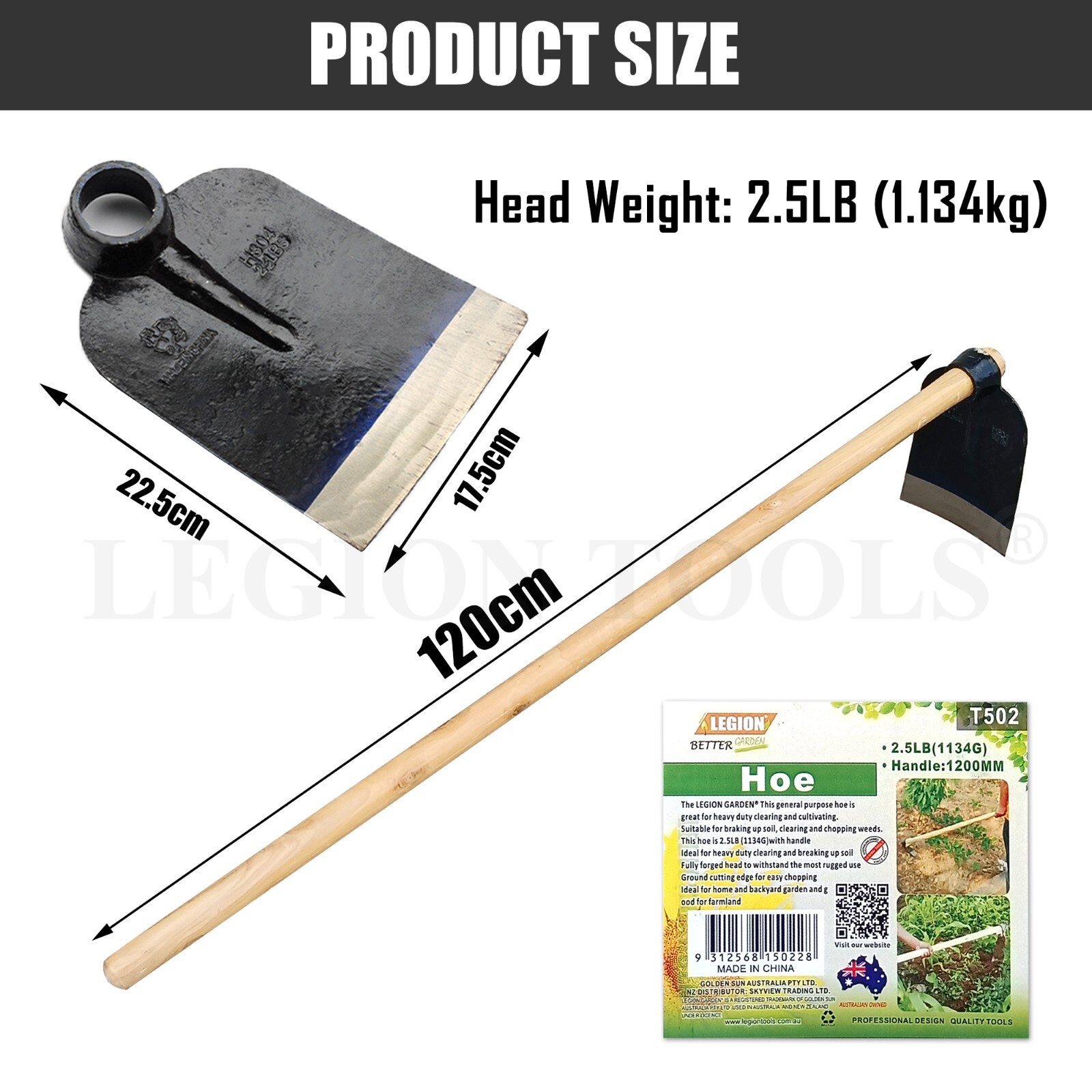 Flat Hoe With 120cm Wooden Handle Flat Mattock Gardening Farming Hand ...