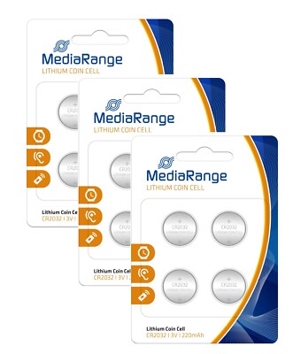 12 Mediarange CR2032 Battery Coin Cell Button Batteries 3v Lithium ...