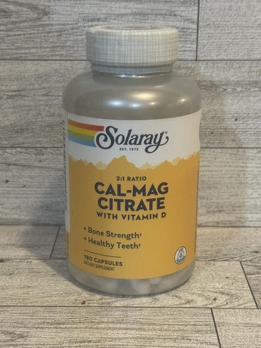 Solaray Cal-Mag Citrate 2:1 with 1000IU D3 180 Capsule Exp 08/27 FRESH ...