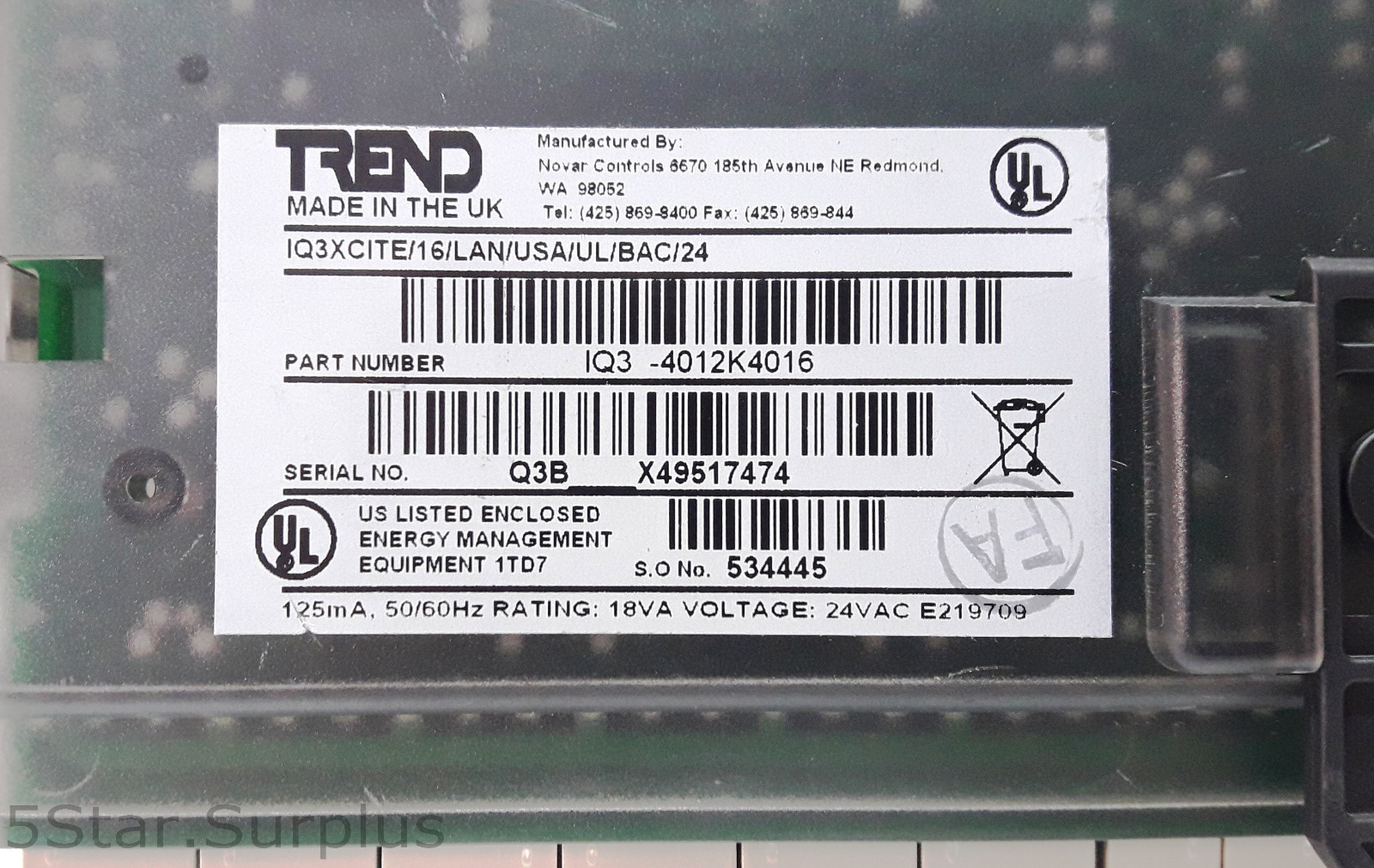 TREND IQ3-4012K4016 CONTROLLER IQ3XCITE/16/LAN/USA/UL/BAC/24 for sale ...