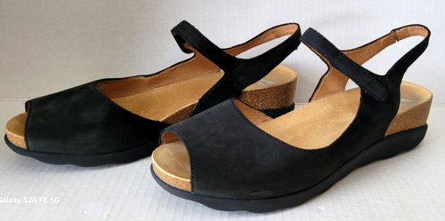 Dansko Women's Black Milled Nubuck Marcy Sandal Cork Wedge Platform ...