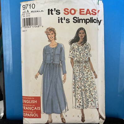 Vintage Simplicity Easy to Sew Dress Pattern #9710 Size XS-S-M-L-XL ...