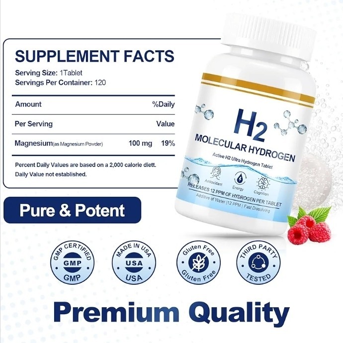 Molecular Hydrogen Tablets (12 PPM) - 120 Count High Potency H2 ...