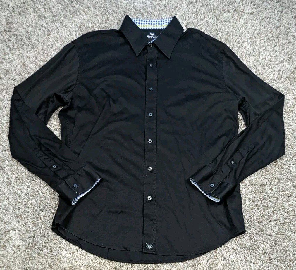 Butter Cloth Shirt Mens Large Black Long Sleeve Button Up Stretch ...