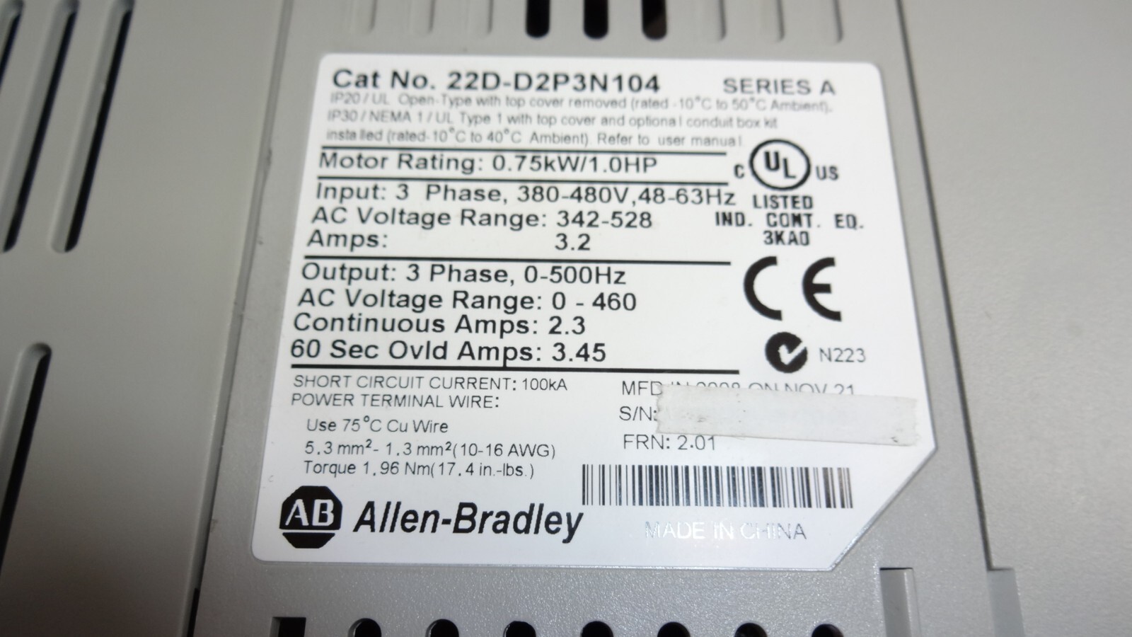 22D-D2P3N104 Allen Bradley PowerFlex 40P Vfd Drive 1 Hp 820919654138| eBay