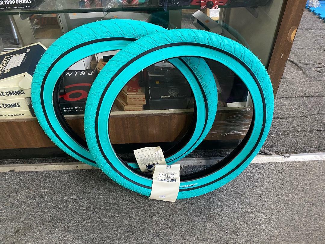 PAIR OF MERRITT BMX BIKE OPTION SLIDEWALL AQUAFRESH 20 x 2.35" TIRES ...