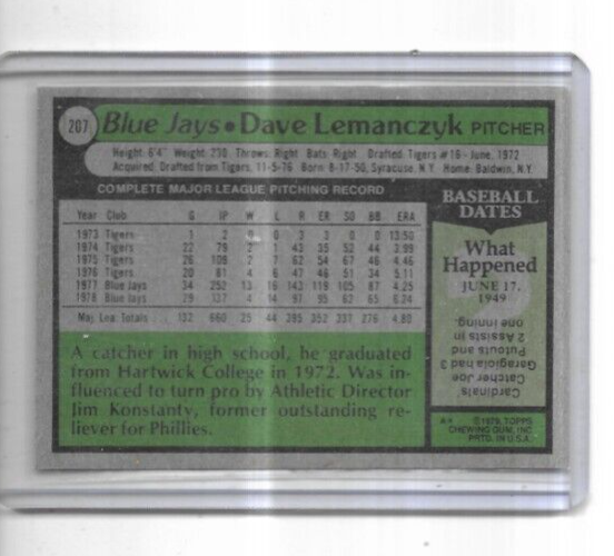 1979 Topps #207 Dave Lemanczyk Toronto Blue Jays | eBay