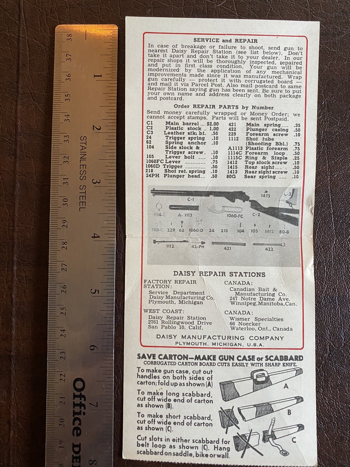 DAISY Model 94 RED RYDER Carbine Rifle INSTRUCTIONS *original* 1955 ...