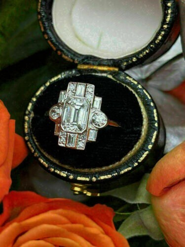 Vintage Art Deco 3.50 Ct Emerald Cut Lab-Created Diamond Old Romanian ...