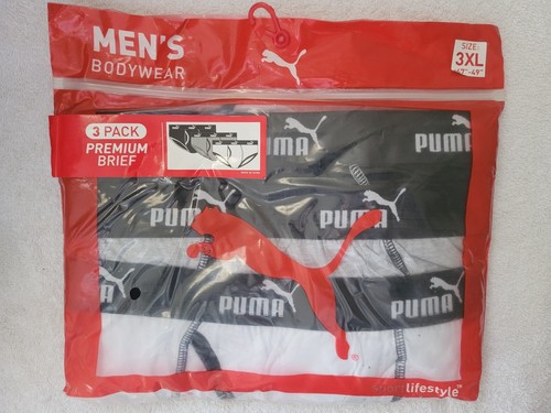Lot 3 PUMA BIG & TALL 3XL BLACK GRAY WHITE COTTON BRIEFS UNDERWEAR Body ...