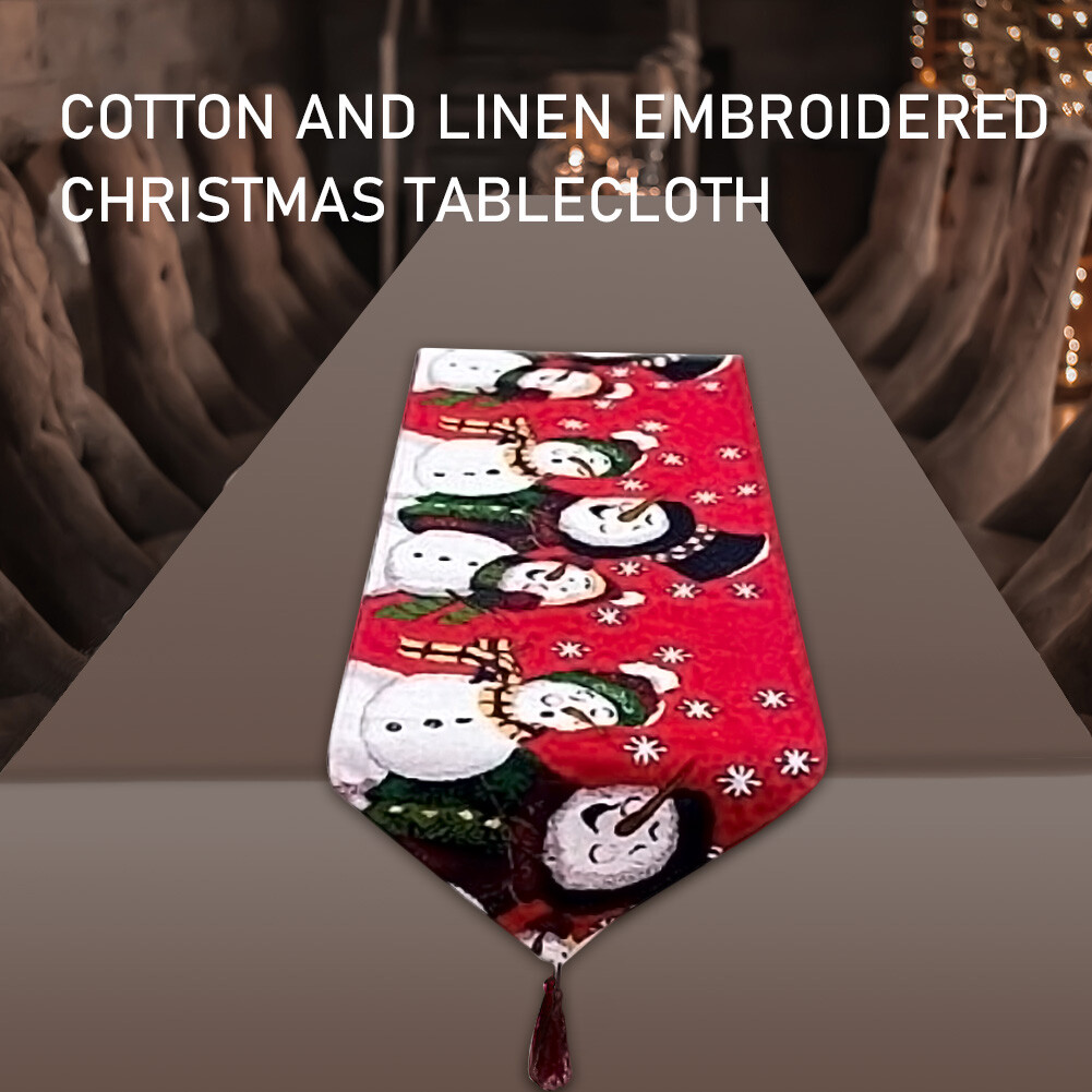 Christmas Linen Table Cloth with Tassel Party Dinner Non-slip Placemat ...