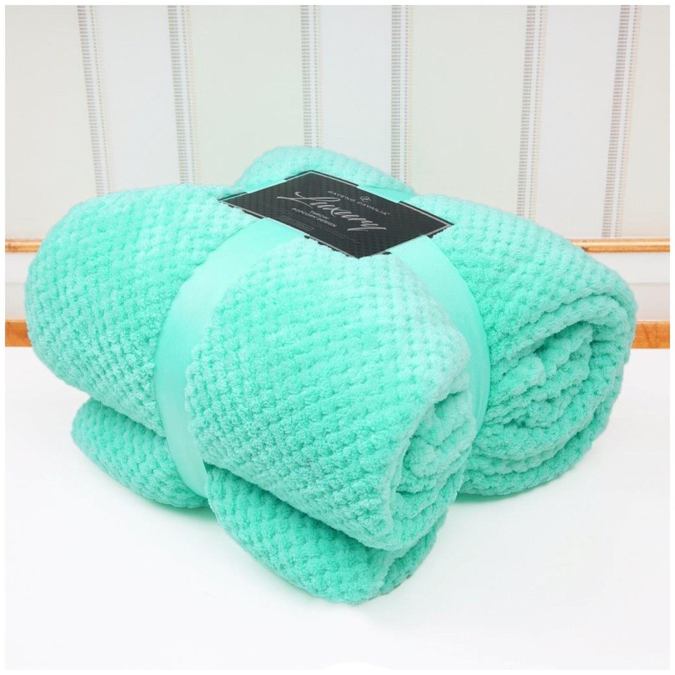 LUXURY POPCORN WAFFLE BLANKET FLEECE TRAVEL THROW SOFA BED WARM COSY ...