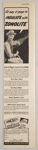 1947 Print Ad Zonolite Vermiculite Insulation Asbestos Farmer Chicago ...