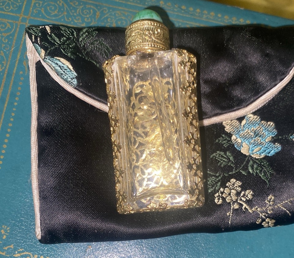 Vintage Czech Gold Tone Filigree Design With Green Stone Accent Perfume ...