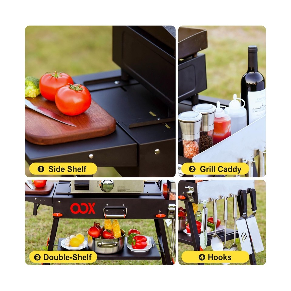 OOX Portable Grill Table with Double-Shelf for Outdoor Prep,Folding ...