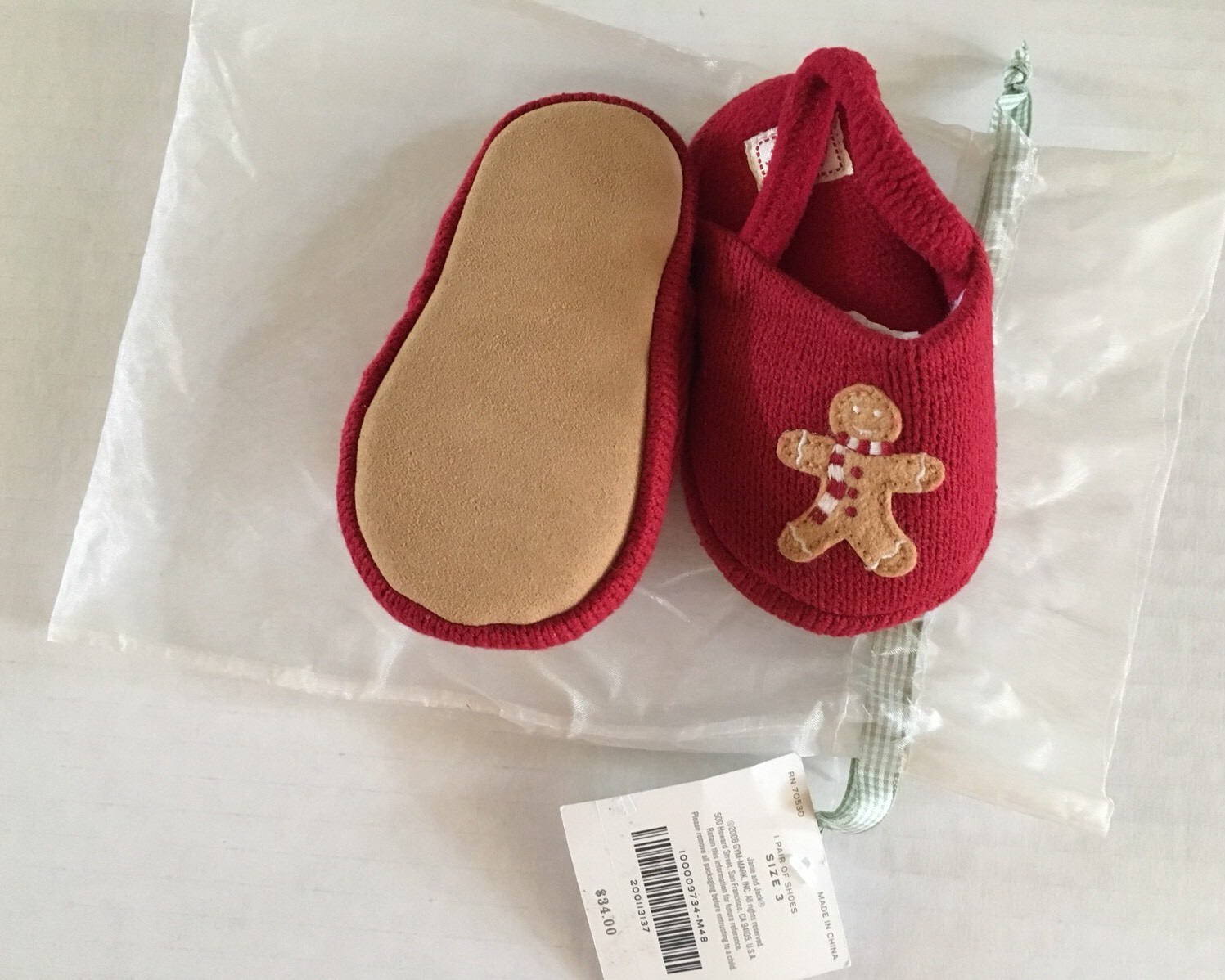 NWT Janie & Jack Sz 03 Holiday Sleepwear Gingerbread Slippers for 6-12 ...
