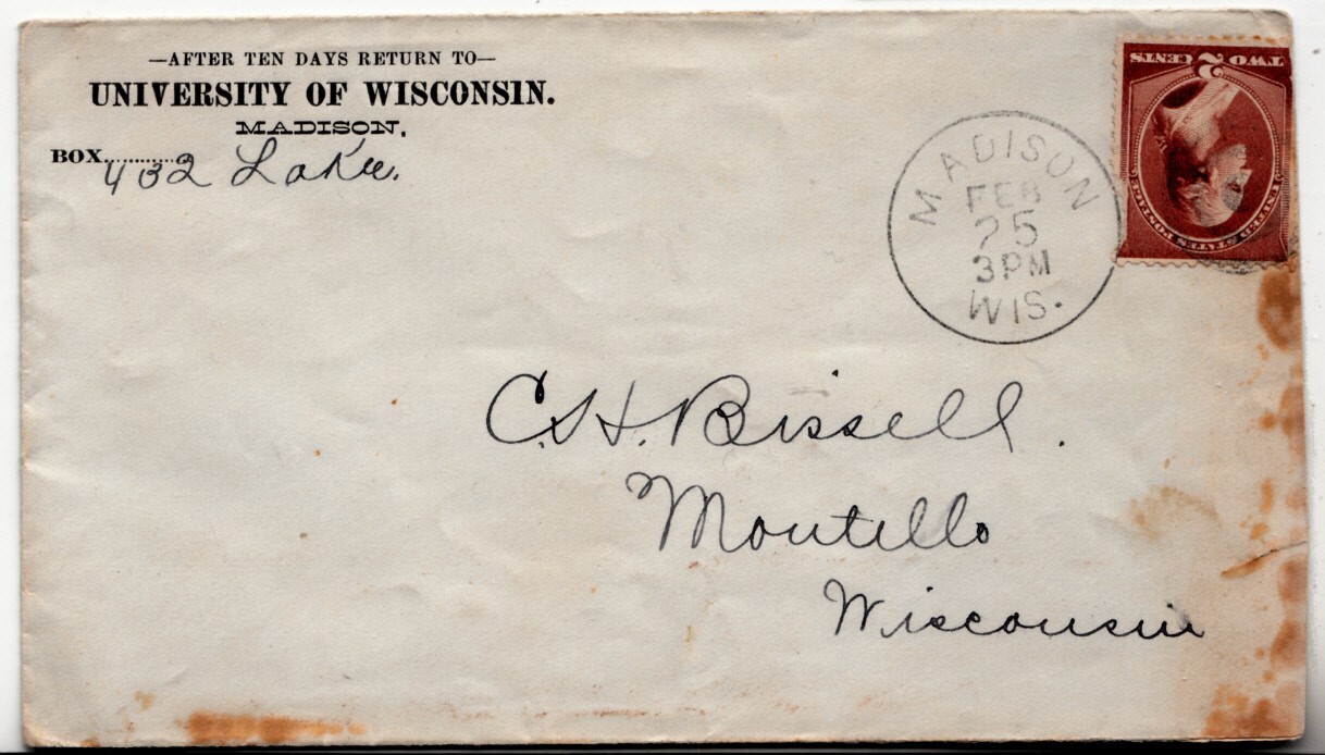US 1883 LETTER POSTAL HISTORY MADISON MONTELLO WIS. SC# 210 WISCONSIN ...
