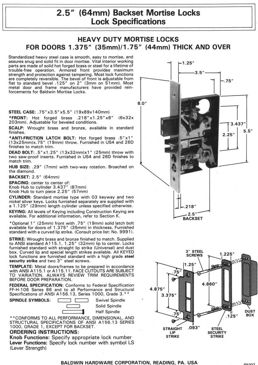Baldwin Mortise Lockset Diagram