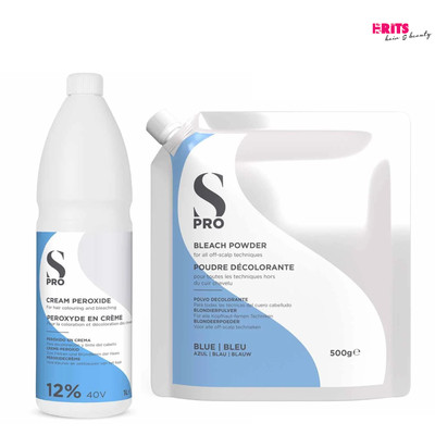 S-PRO Creme Peroxide 40VOL 1000ml & Blue Powder Bleach 500g ...
