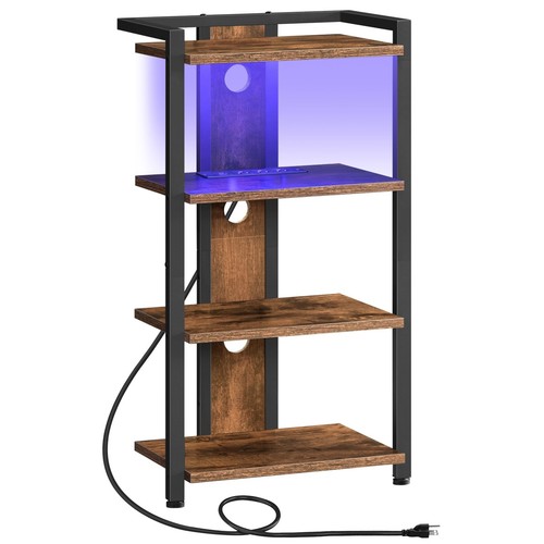 4-Tier AV Media Stand, Media Console with Charging Station and LED ...