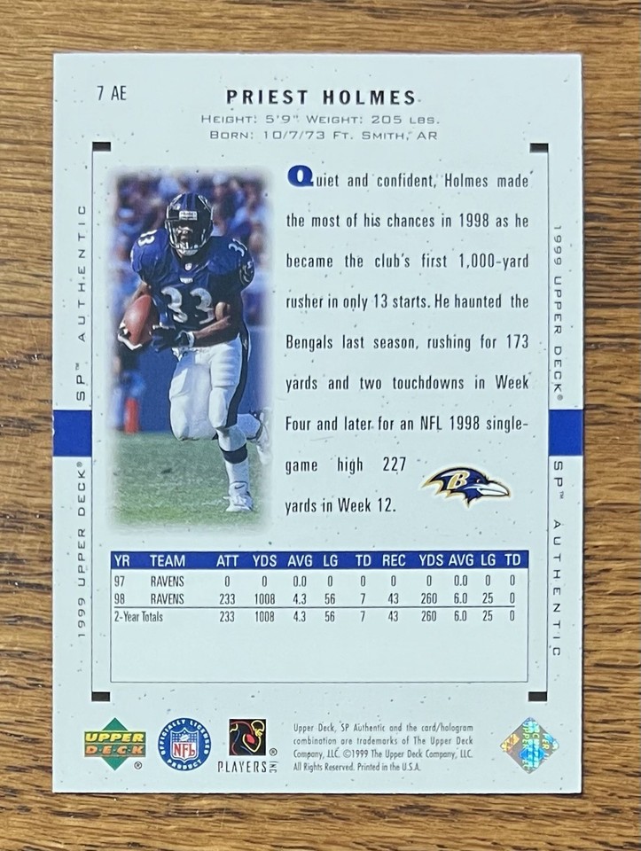 PRIEST HOLMES 1999 Upper Deck Authentic EXCITEMENT Card #7 AE - 057/250 ...