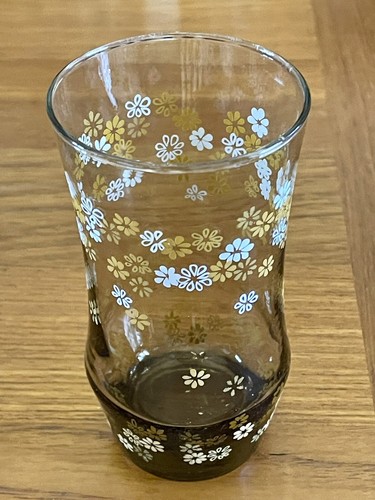 Vintage Libbey Amber Crazy Daisy Strawflower 12 Oz Tumbler Drinking ...
