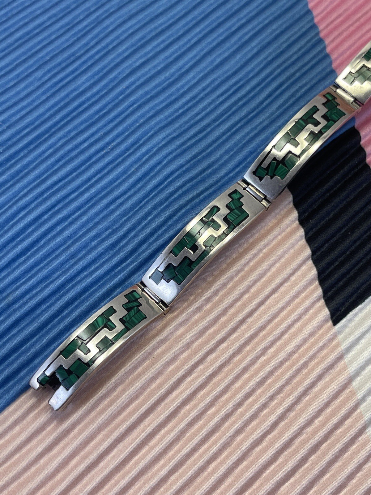 Vintage Taxco Mexico TR-191 Malachite Chip Inlay Brac… - Gem
