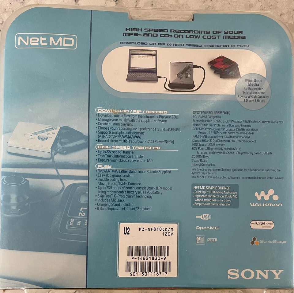 Sony Deluxe MZ-N510CK NetMD Walkman/Recorder with Car Kit New NIB ...